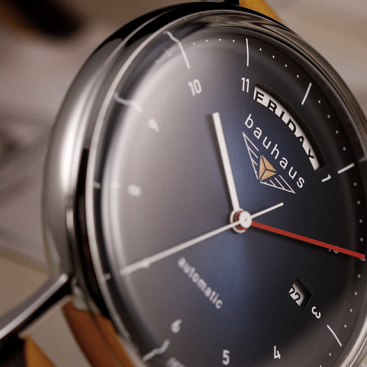 BAUHAUS AUTOMATIC WATCH WITH DAY OF THE WEEK DISPLAY AND LEATHER STRAP ...